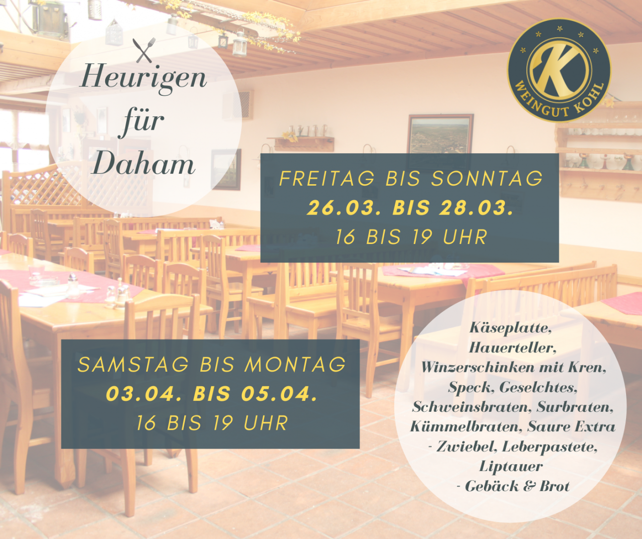 Heuriger zum Abholen – Heuriger & Weingut Kohl